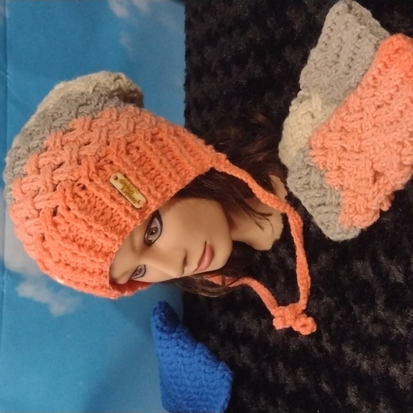 Accessories | Crochet Split Brim Slouch Hat Matching Fingers Gloves ...